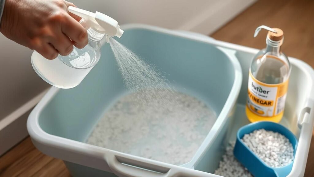 Vinaigre blanc : l’astuce naturelle pour éliminer les odeurs de litière en 2025